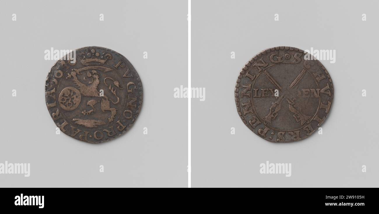 Schutterij van Leiden, George Pullein, 1646 Silver medal. Front: Lion ...