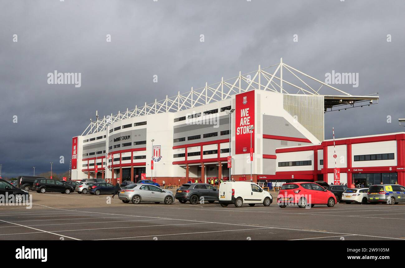 Stoke On Trent, UK. 23rd Dec, 2023. Exterior view of the Bet365 stadium ...