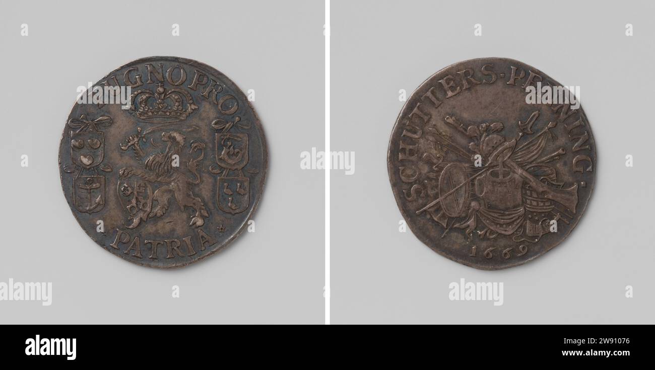 Schutterij van Leiden, Arent Jansz. Schmeltzing, 1669 Silver medal ...