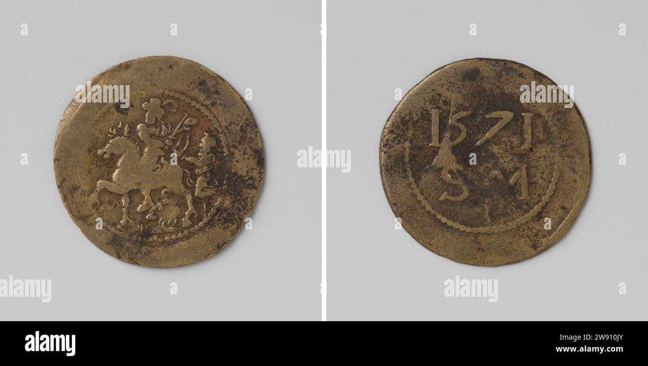 Sint Maarten, Penning with no. 5, Anonymous, 1571 Brass medal. Front ...