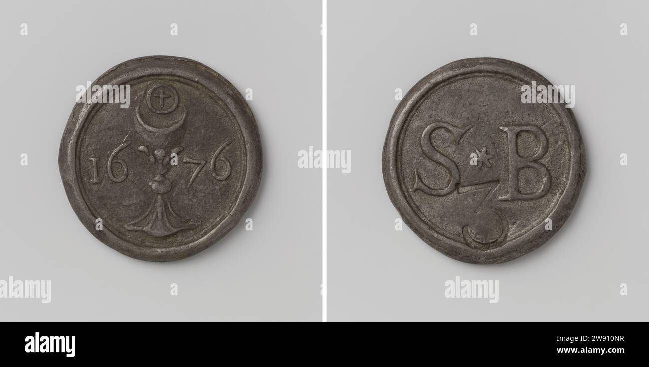 Religious Penning, Anonymous, 1676 Lead medal. Front: Chalice with host ...