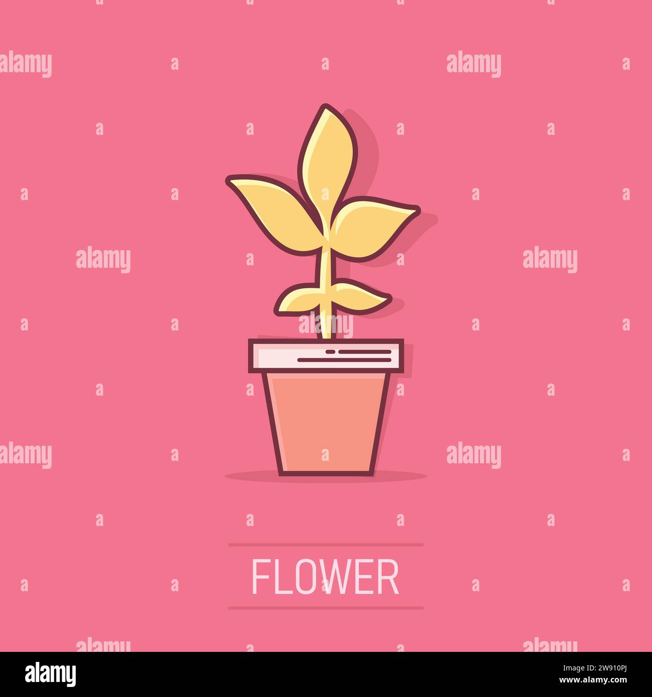 Vector cartoon flower pot icon in comic style. Seedling flower concept ...
