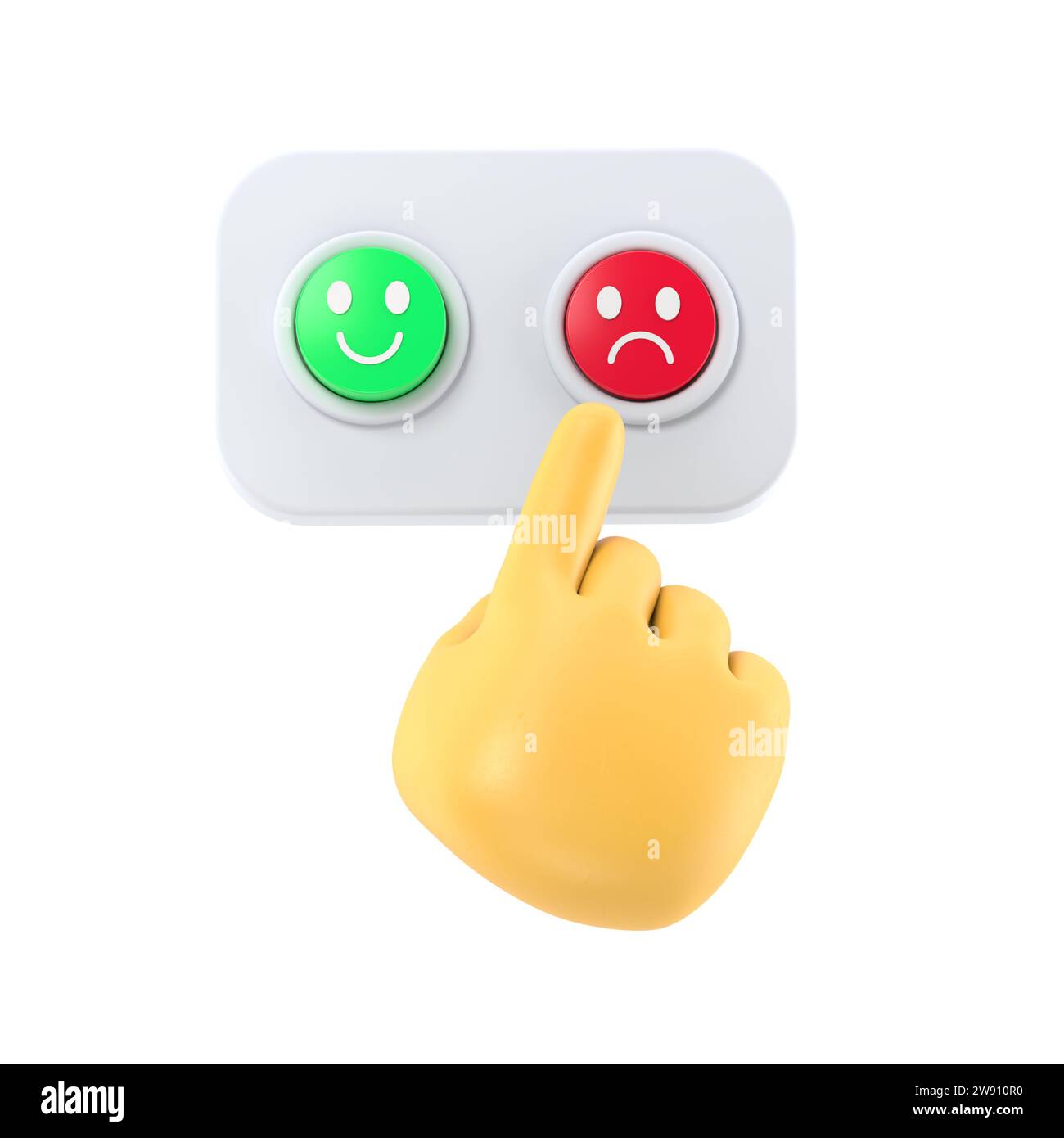 Disappointed customer cartoon hand presses the red button. Business or ...