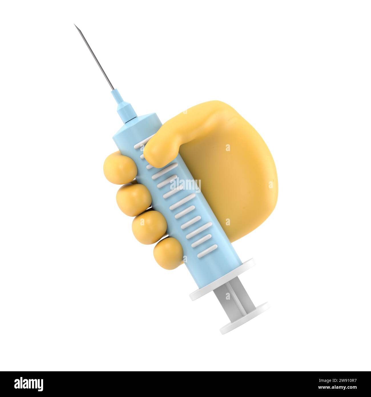 3d render. Doctor cartoon hand holding big syringe with vaccine against ...