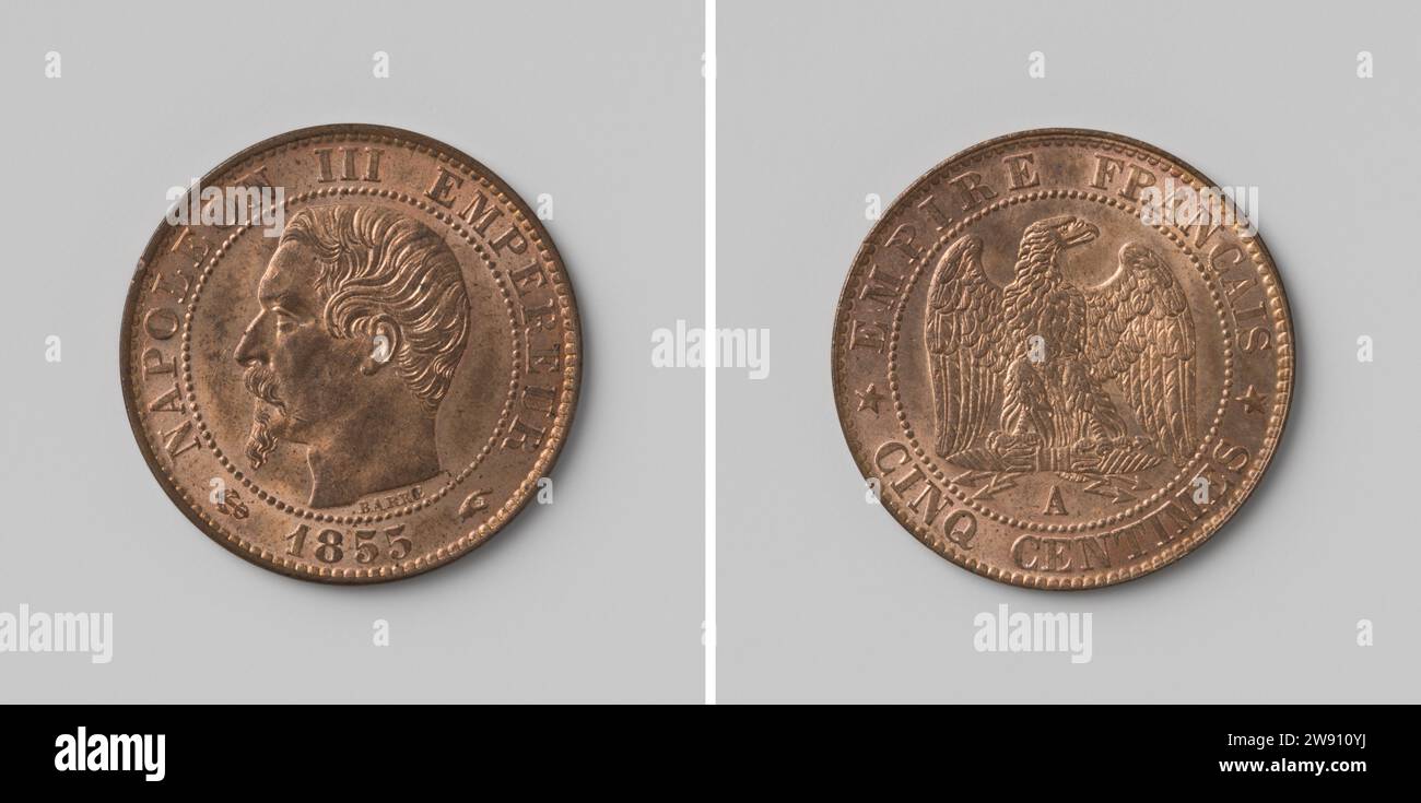 Five centimes of Napoleon III Bonaparte, Emperor of the French, Jean ...