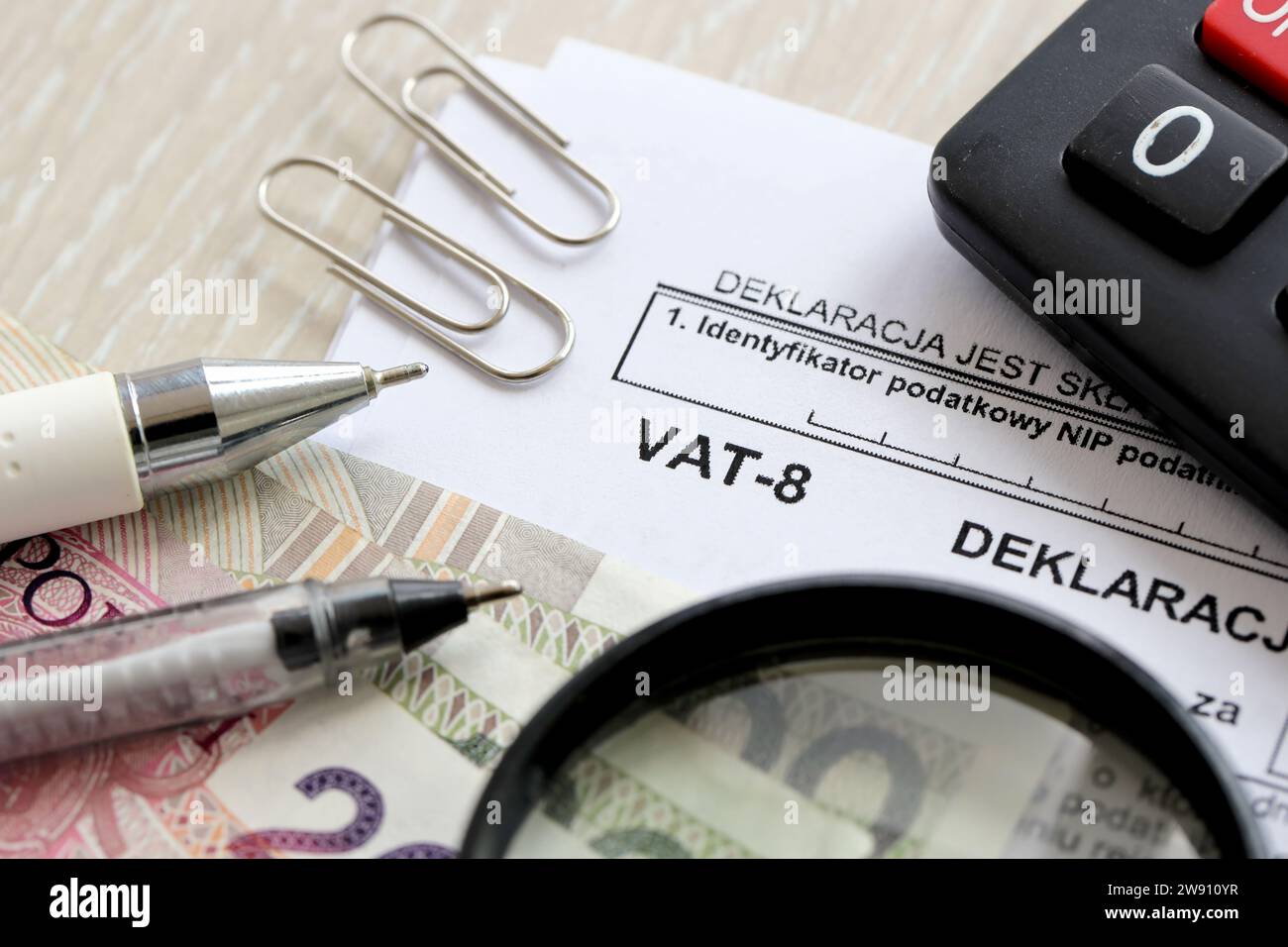 Declaration for tax on goods and services VAT-8 form on accountant ...