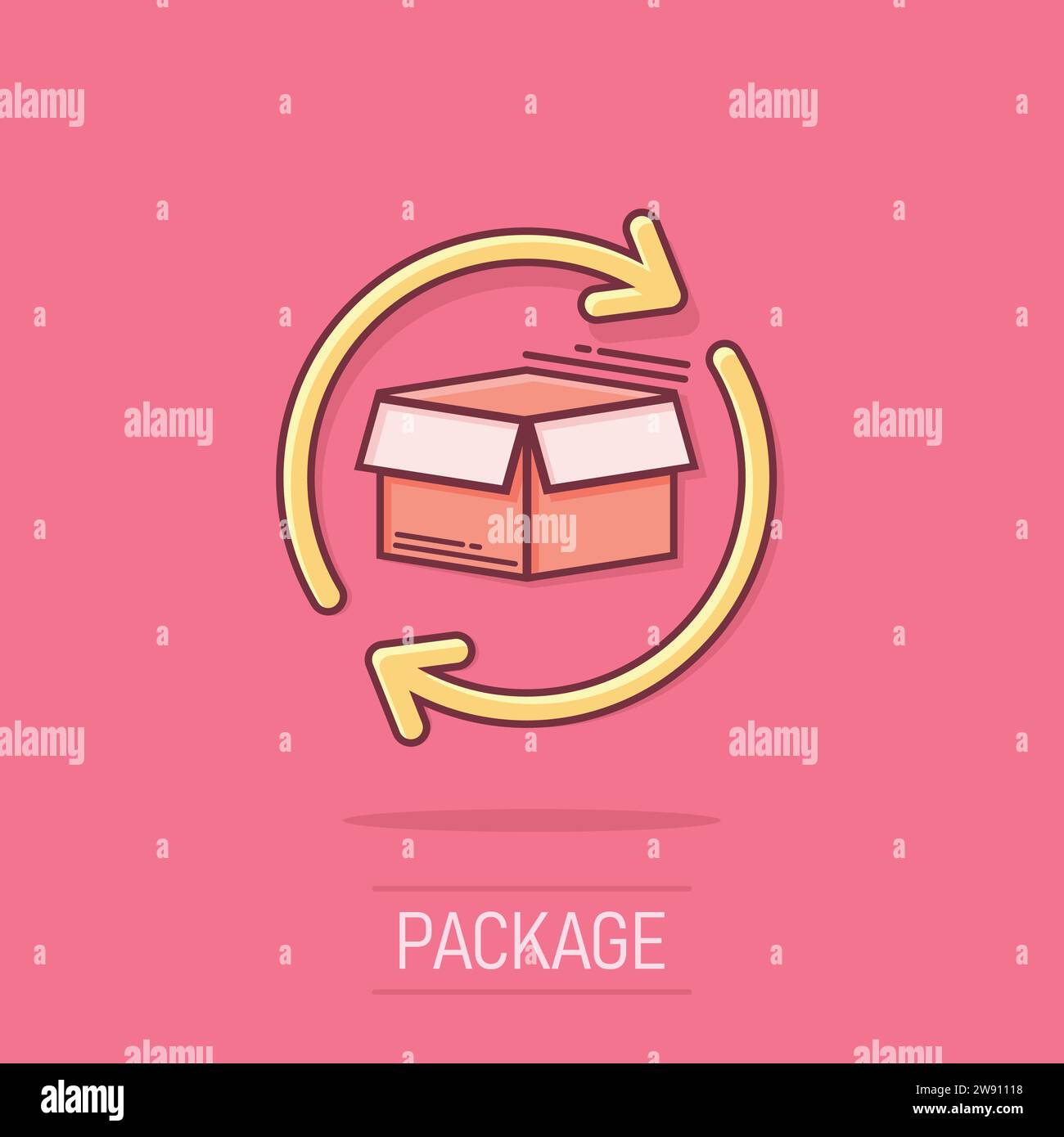 Vector cartoon box package return icon in comic style. Delivery box ...