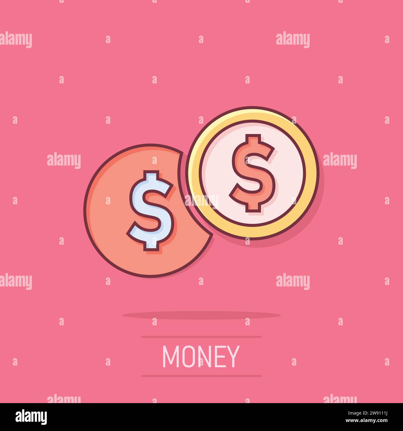 Coins stack icon in comic style. Dollar coin vector cartoon ...