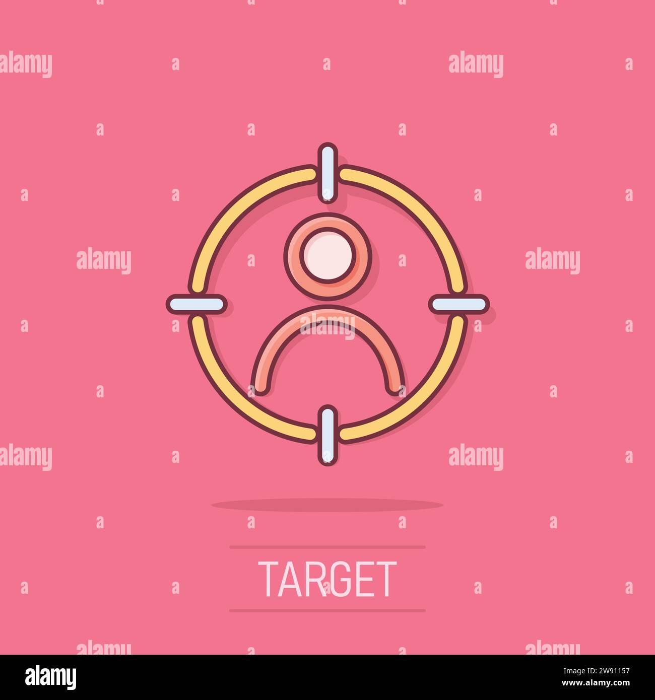 Vector cartoon target audience icon in comic style. Marketing target ...