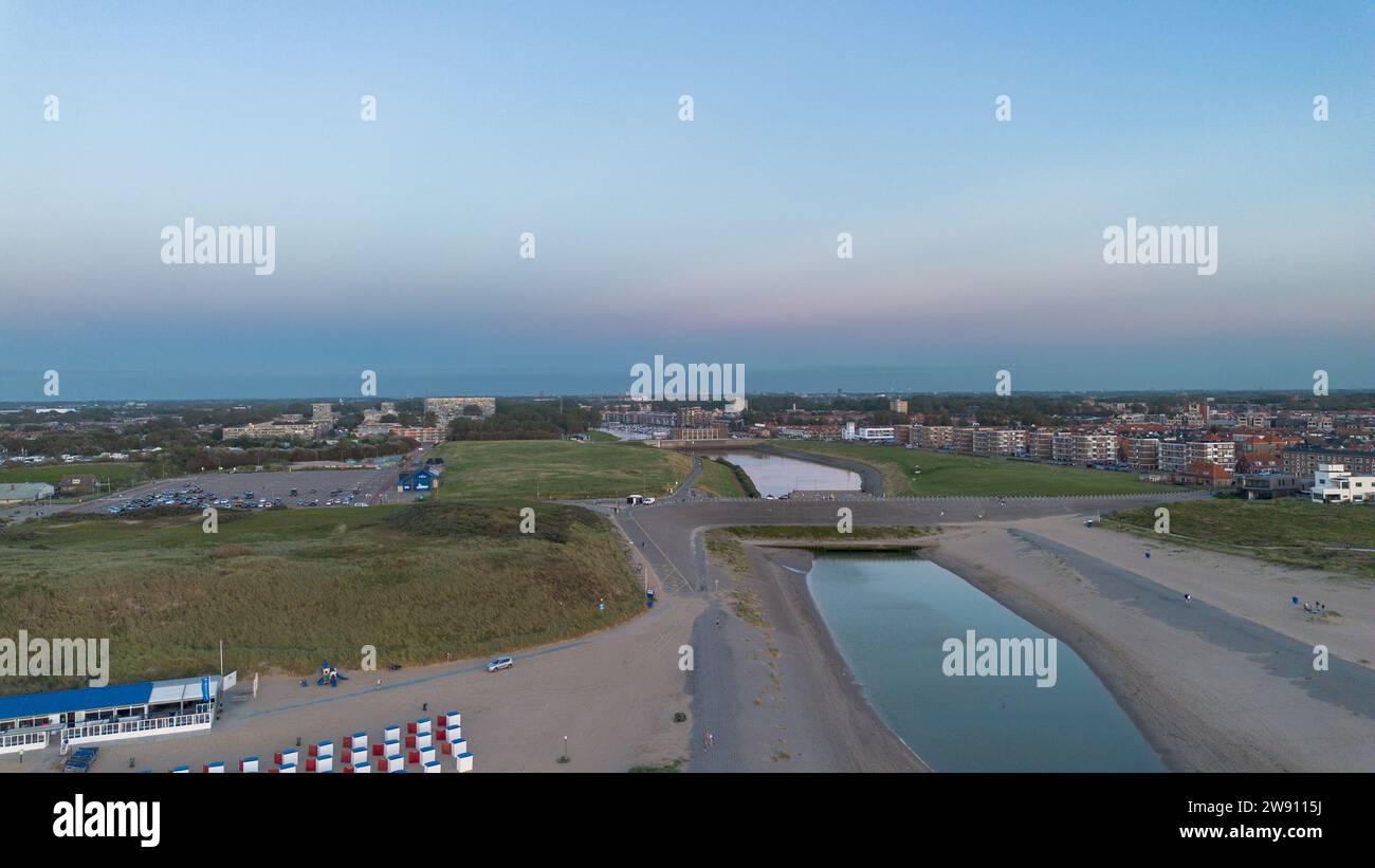 Netherlands. Beautiful flight in summer over the beach in Katwijk aan ...