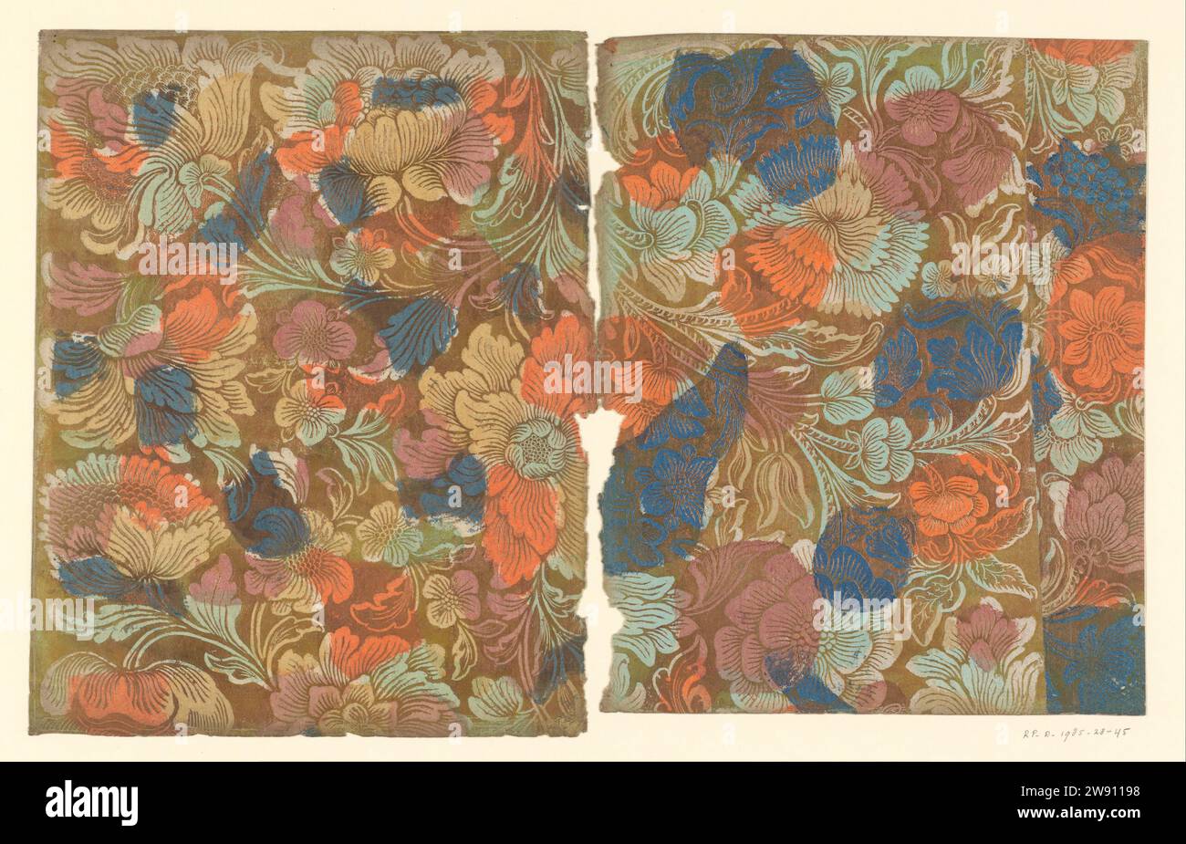 Blades with flowers, anonymous, 1700 - 1850 brocade paper Leaf with ...