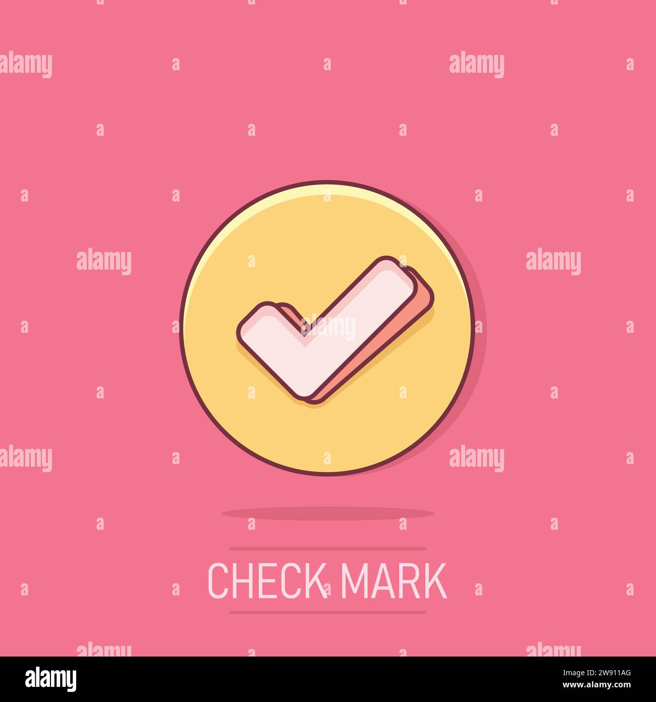 Check mark icon in comic style. Ok, accept vector cartoon illustration ...