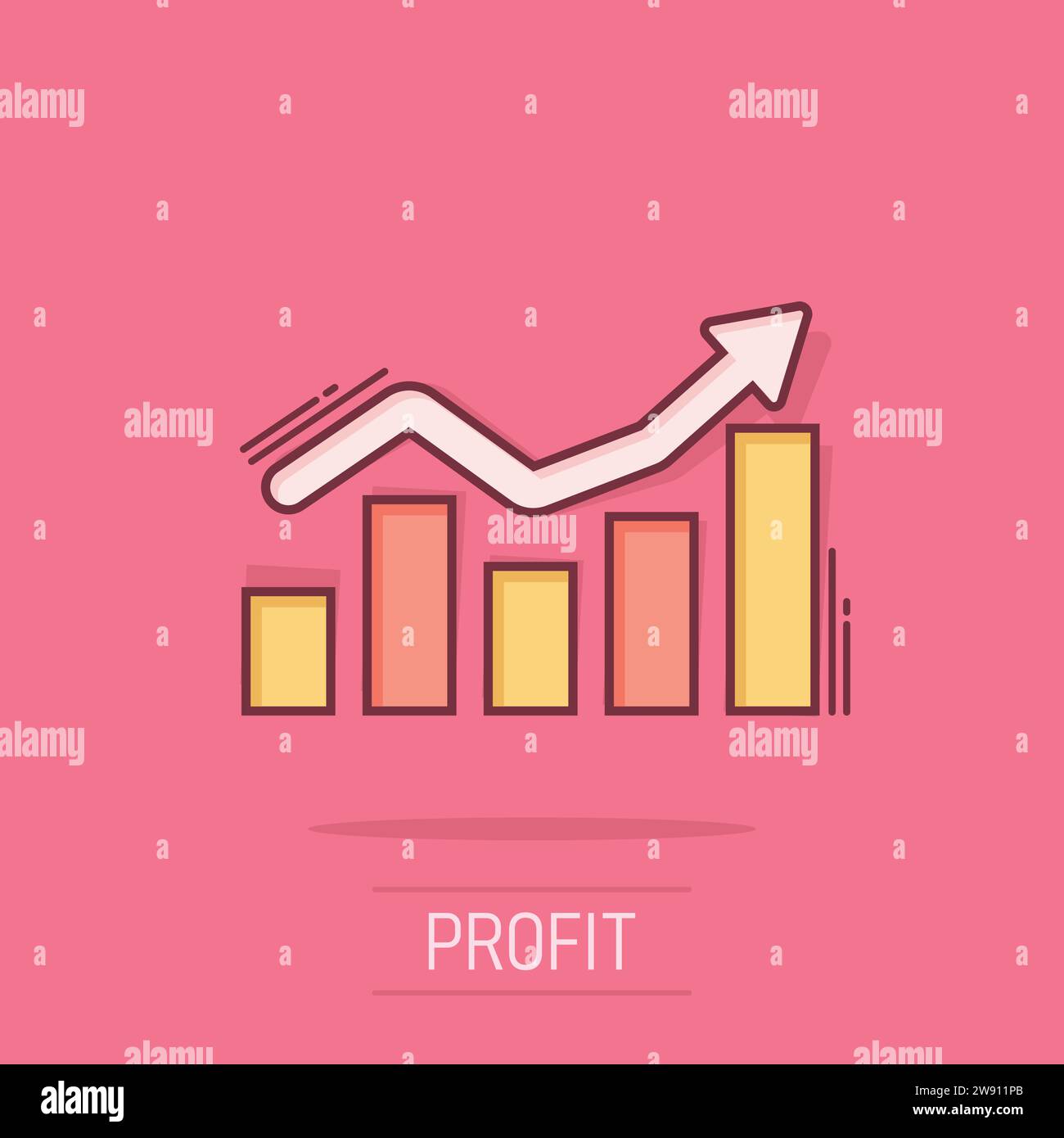 Growing bar graph icon in comic style. Increase arrow vector cartoon ...
