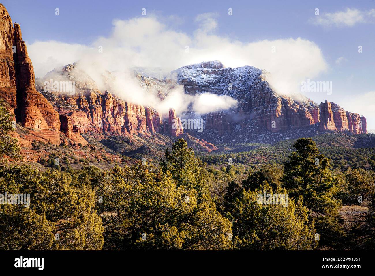 The scenic red rocks of Sedona, Arizona after a dusting of snow Stock ...