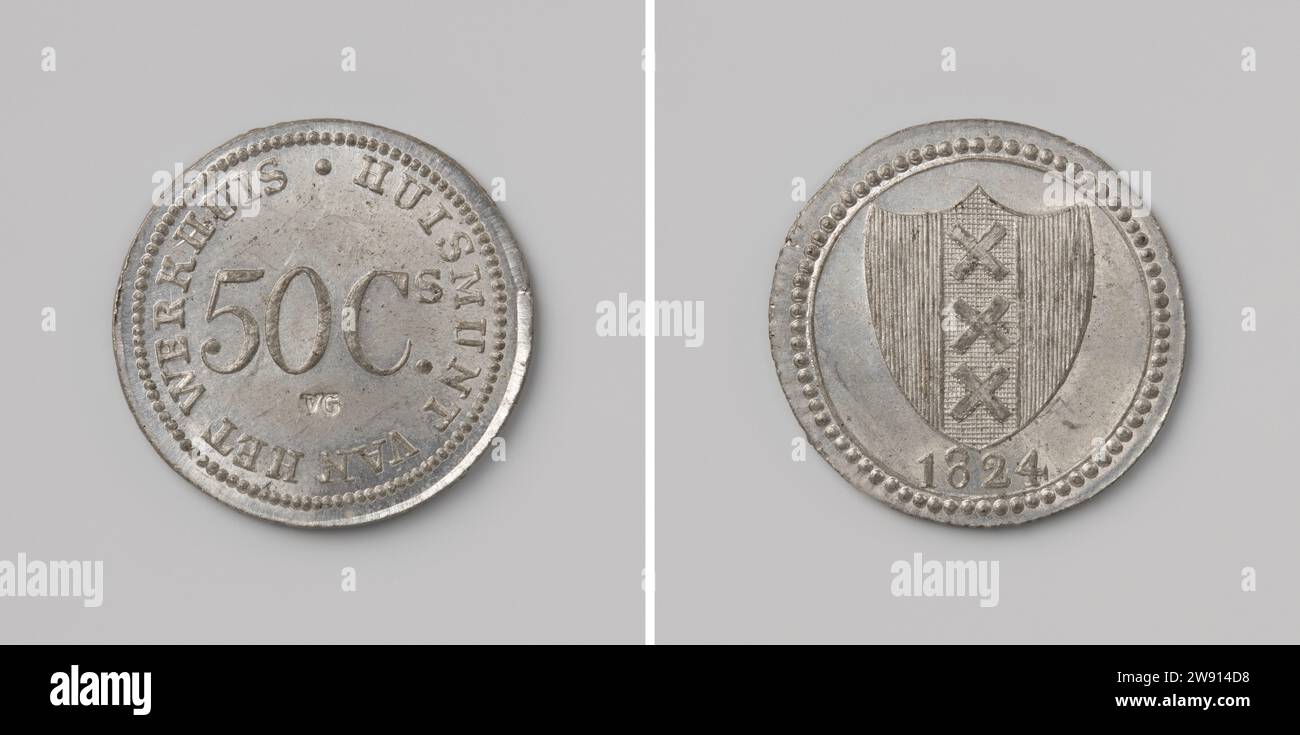 Werkhuis in Amsterdam, Huismunt worth fifty cents with stamp VG ...