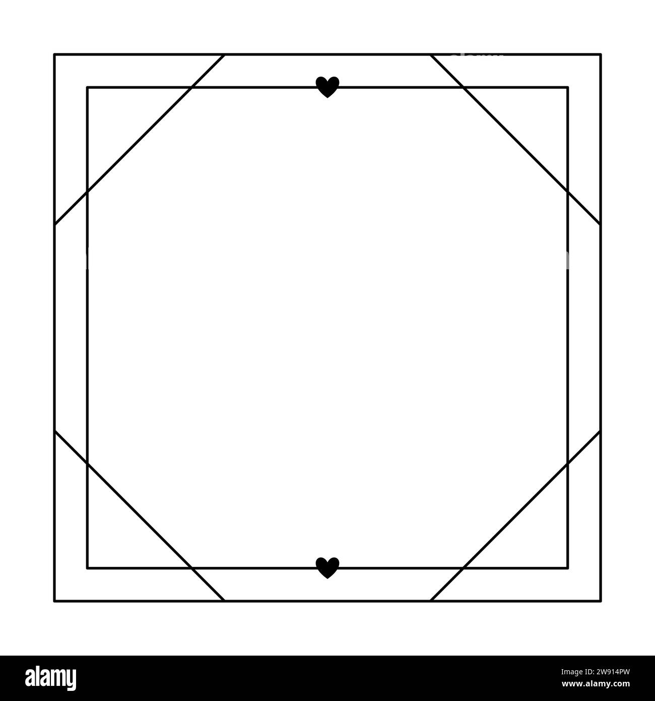 Valentine Day love aesthetic square frame with hearts. Trendy monoline ...