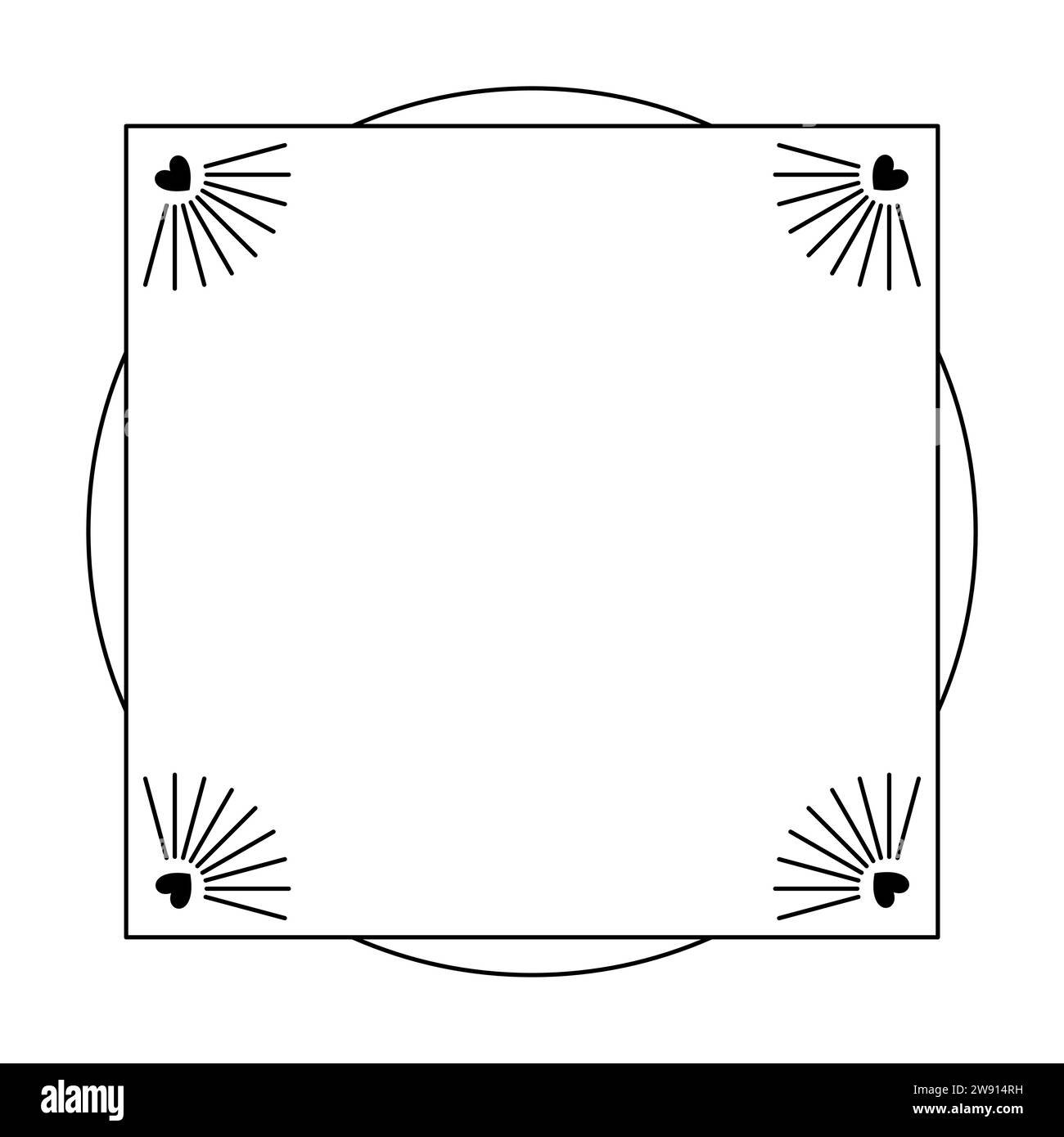 Valentine Day love aesthetic square frame with hearts and rays. Trendy ...