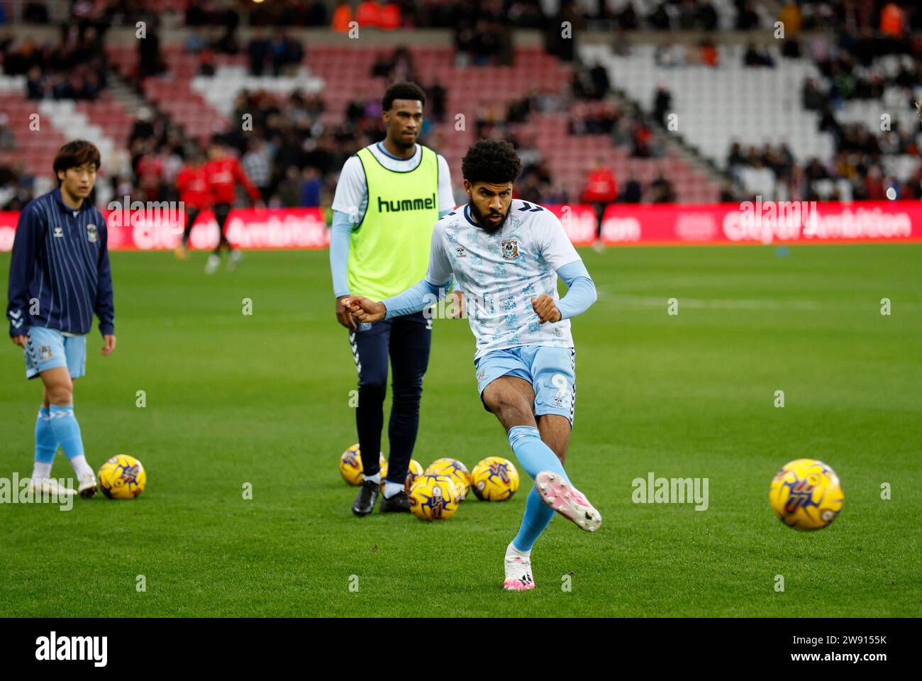 Coventry City's Ellis Simms during the warm up before the Sky Bet ...