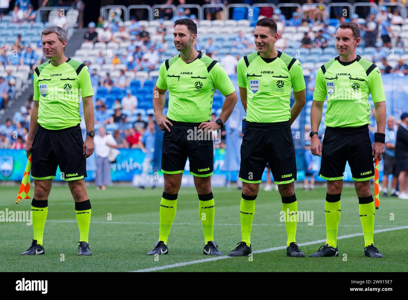 Sydney, Australia. 23rd Dec, 2023. Match referees line up on the pitch ...
