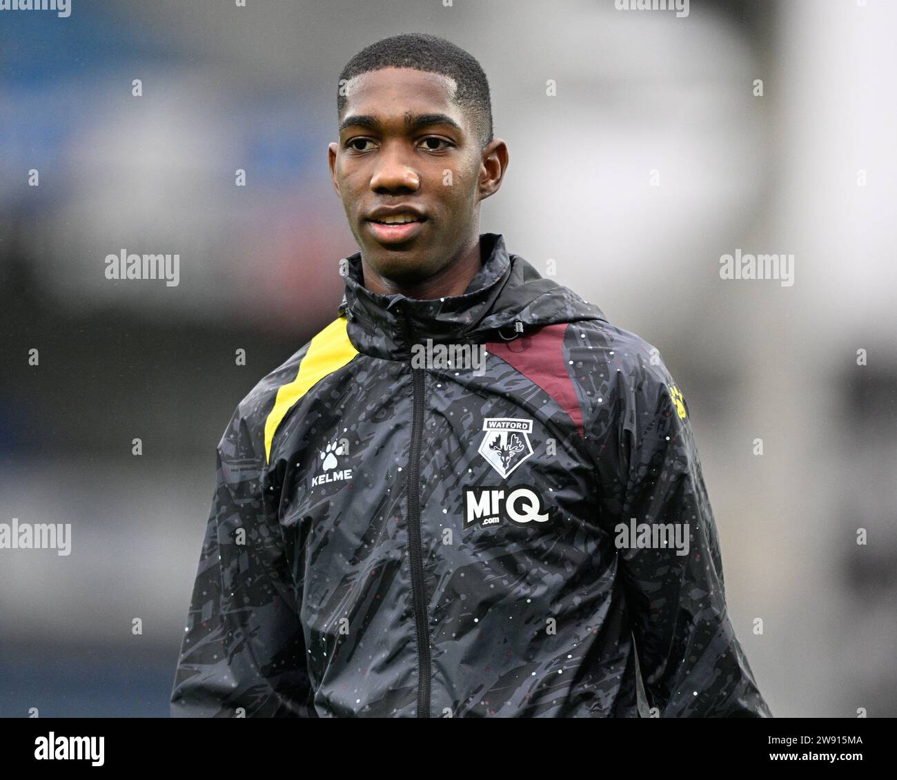 Yaser Asprilla 18# of Watford Football Club warms up ahead of the match ...