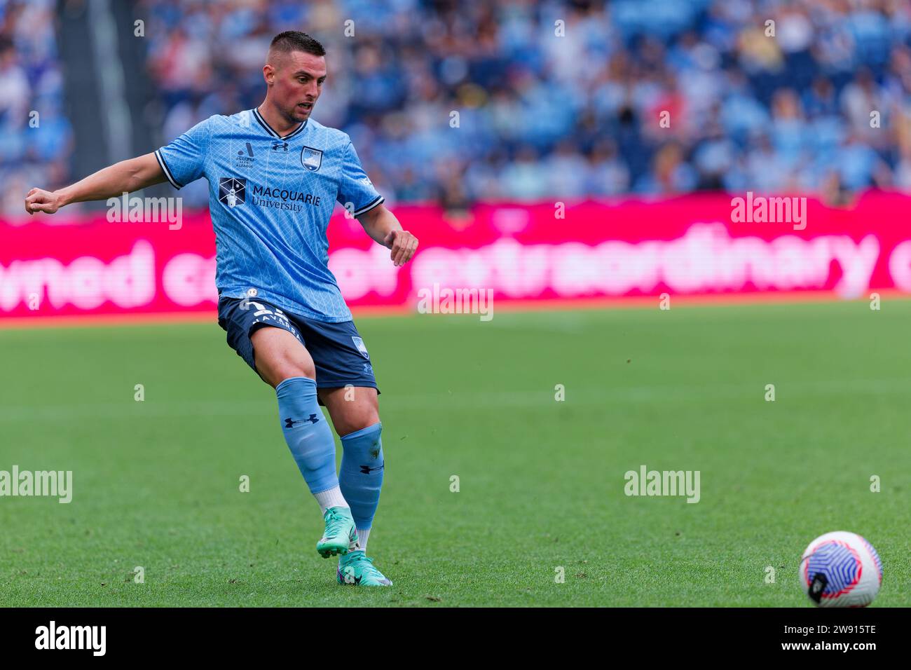 Sydney, Australia. 23rd Dec, 2023. Róbert Mak of Sydney FC passes the ...