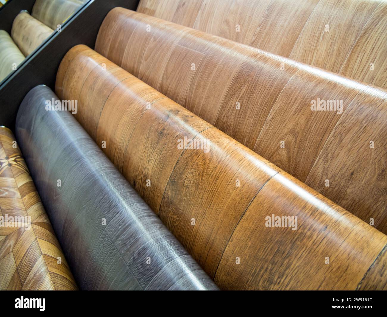 Linoleum samples are placed on the rack Stock Photo - Alamy