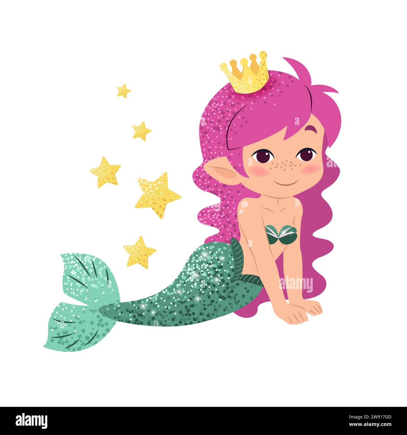 Cute little mermaid in flat style. Vector illustration Stock Vector ...