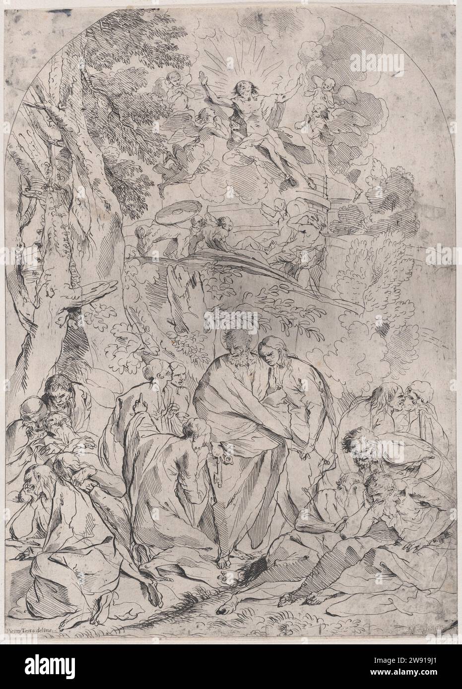 Saint Peter standing in the centre surrounded by Apostles distraught at ...