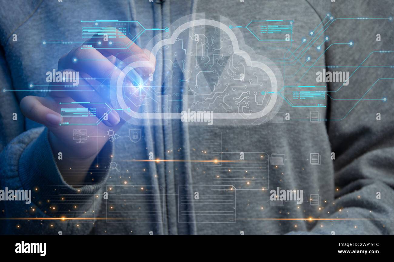 Cloud computing concept - connect device to cloud business man or ...