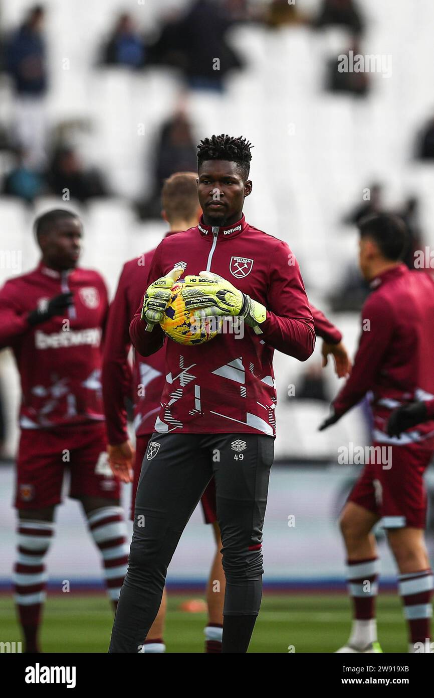 Joseph Anang of West Ham United in the warm up during the Premier ...