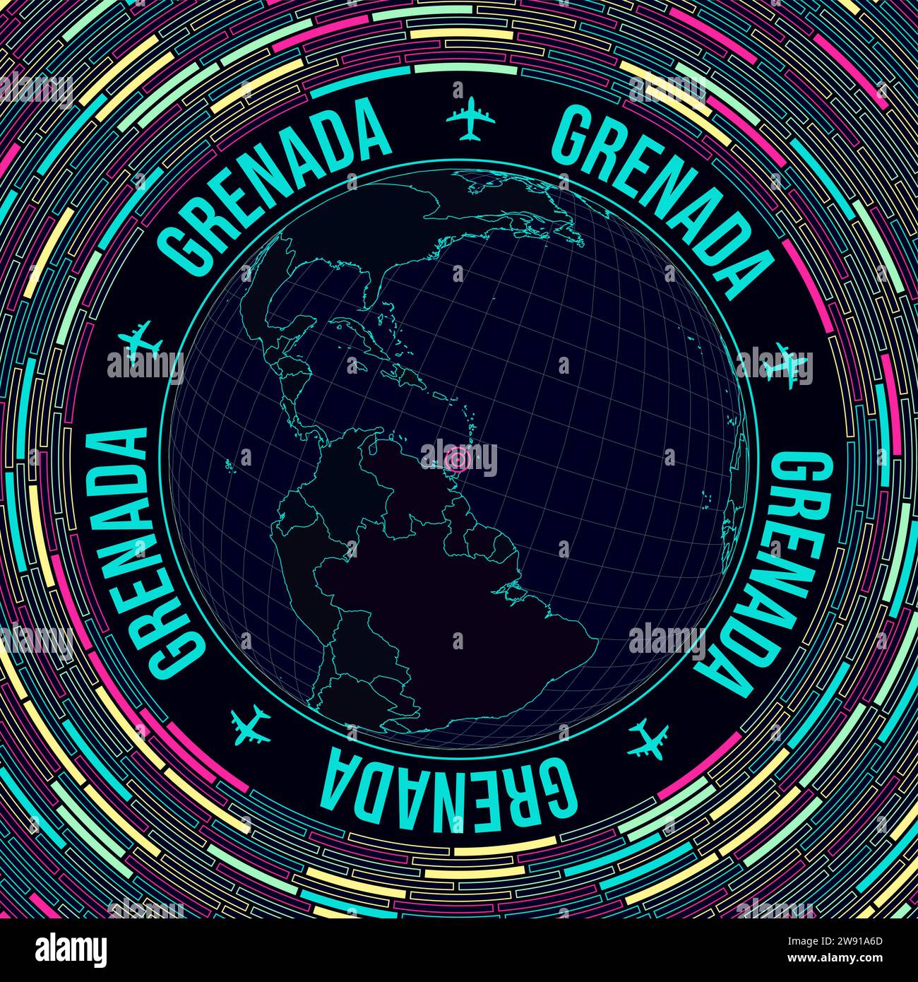 Grenada map glowing neon hi-res stock photography and images - Alamy
