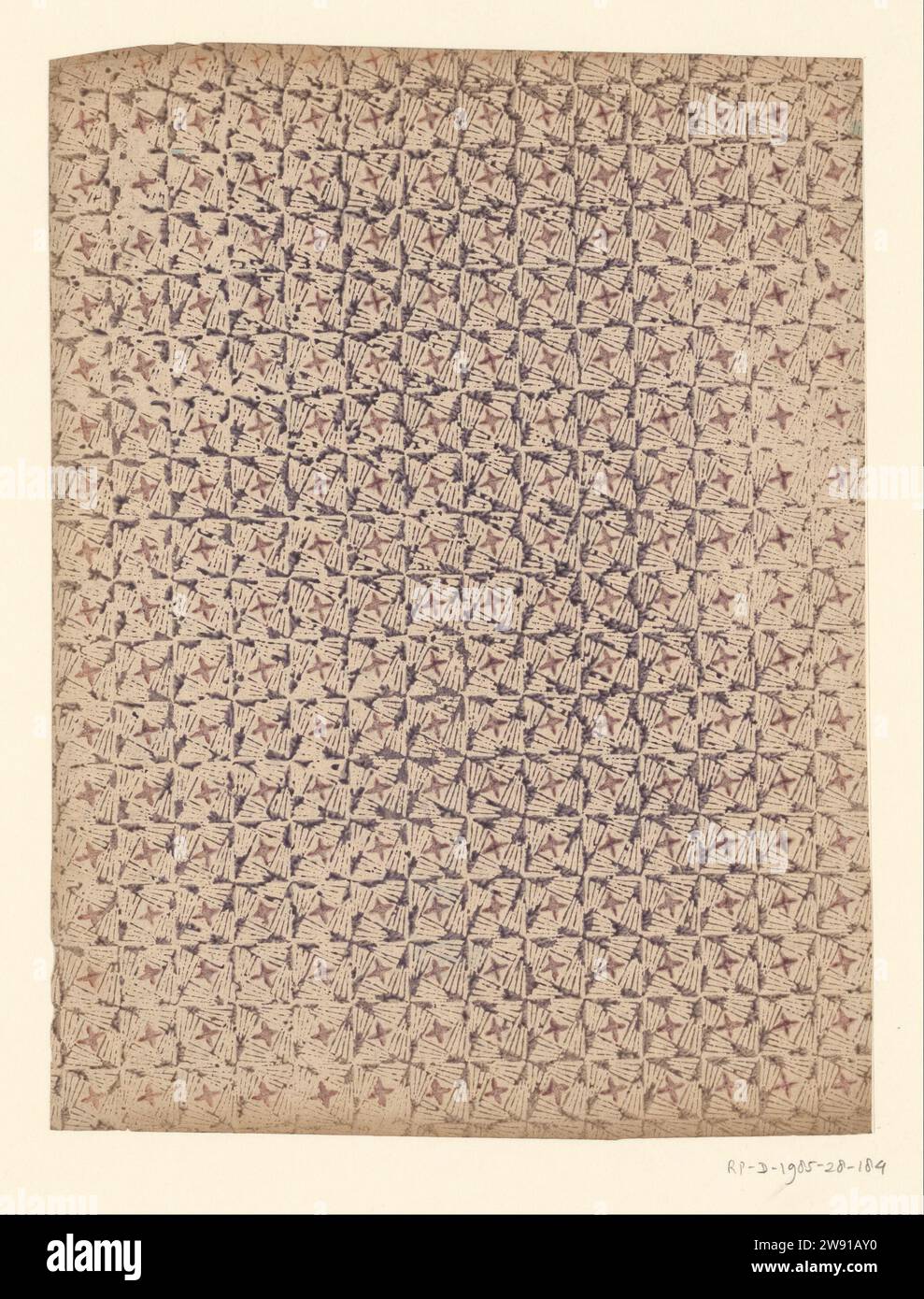 Square block pattern filled with stripes and asterisk, anonymous, 1750 ...