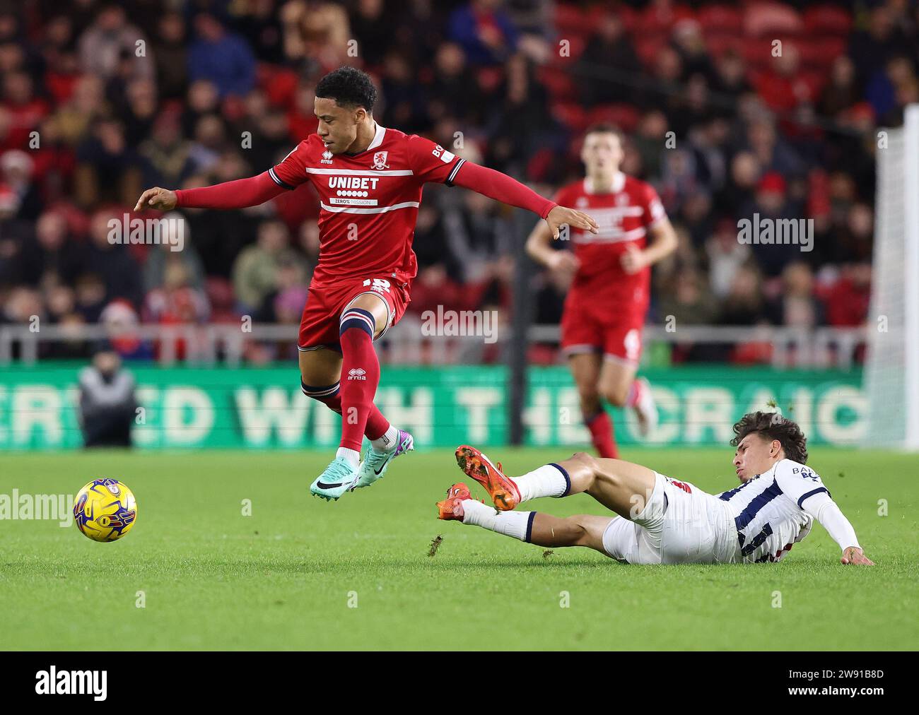 Samuel Silvera of Middlesbrough In action with Jeremy Sarmiento of West ...