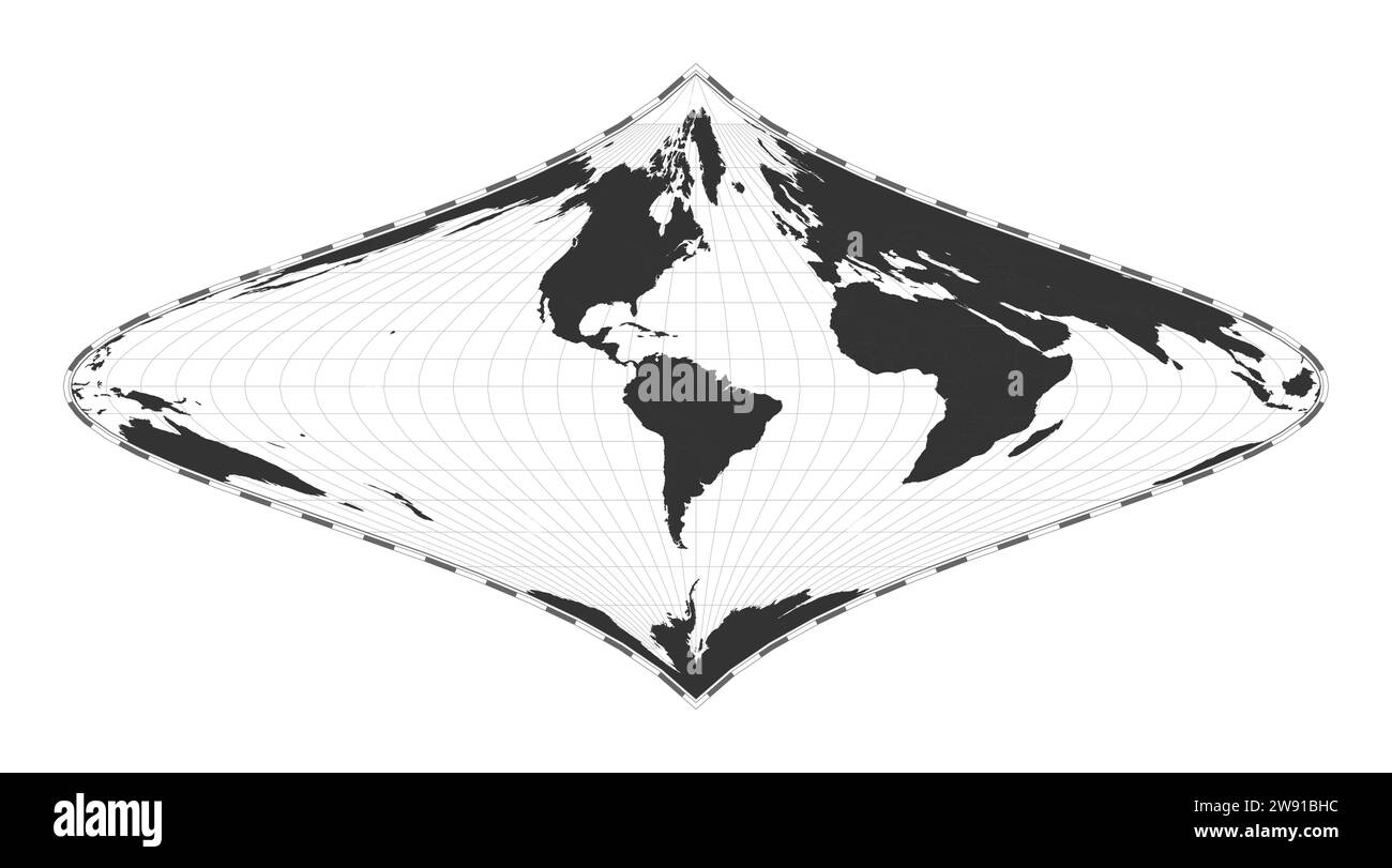Vector world map. Foucault's stereographic equivalent projection. Plain ...