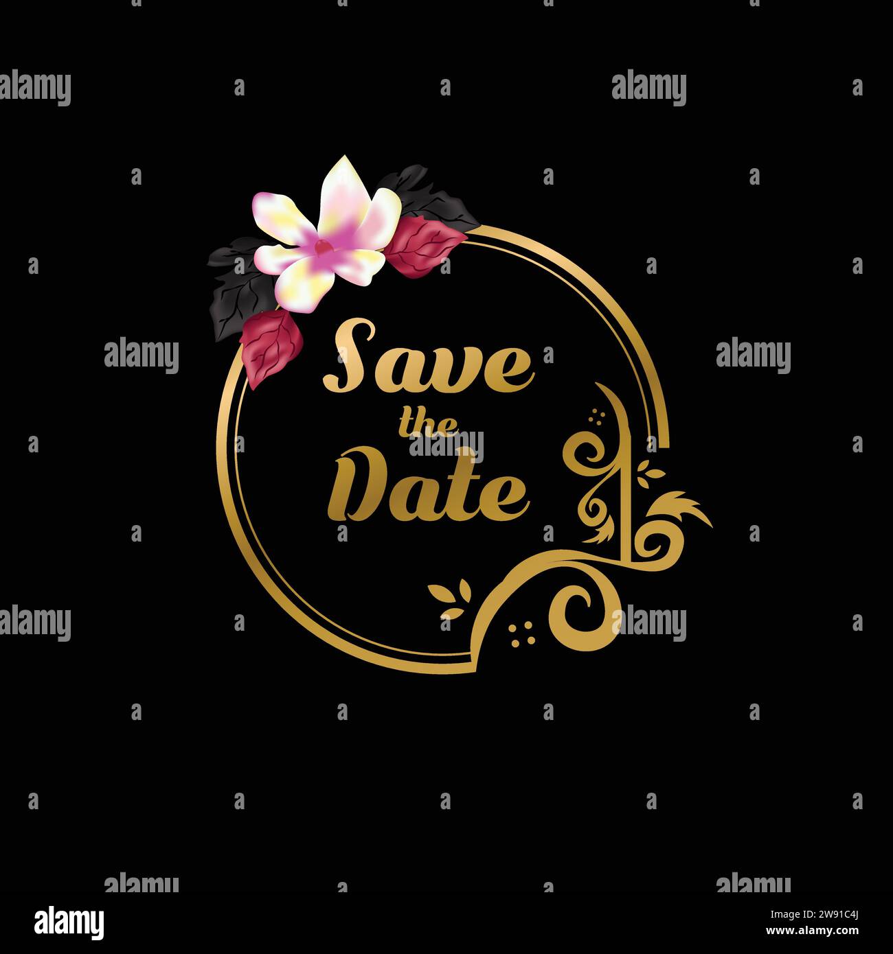 Gold frame wedding with realistic floral design vector Stock Vector ...