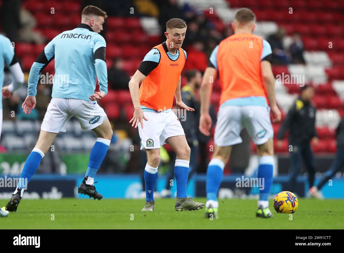 Blackburn Rovers' Scott Wharton (centre) warms up ahead of the Sky Bet ...