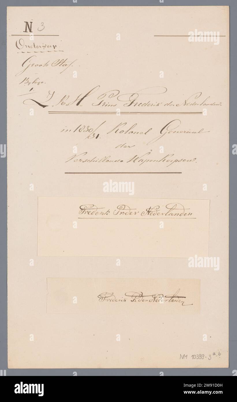 Signatures Prince Frederik, Frederik (Prince of the Netherlands), 1800 ...