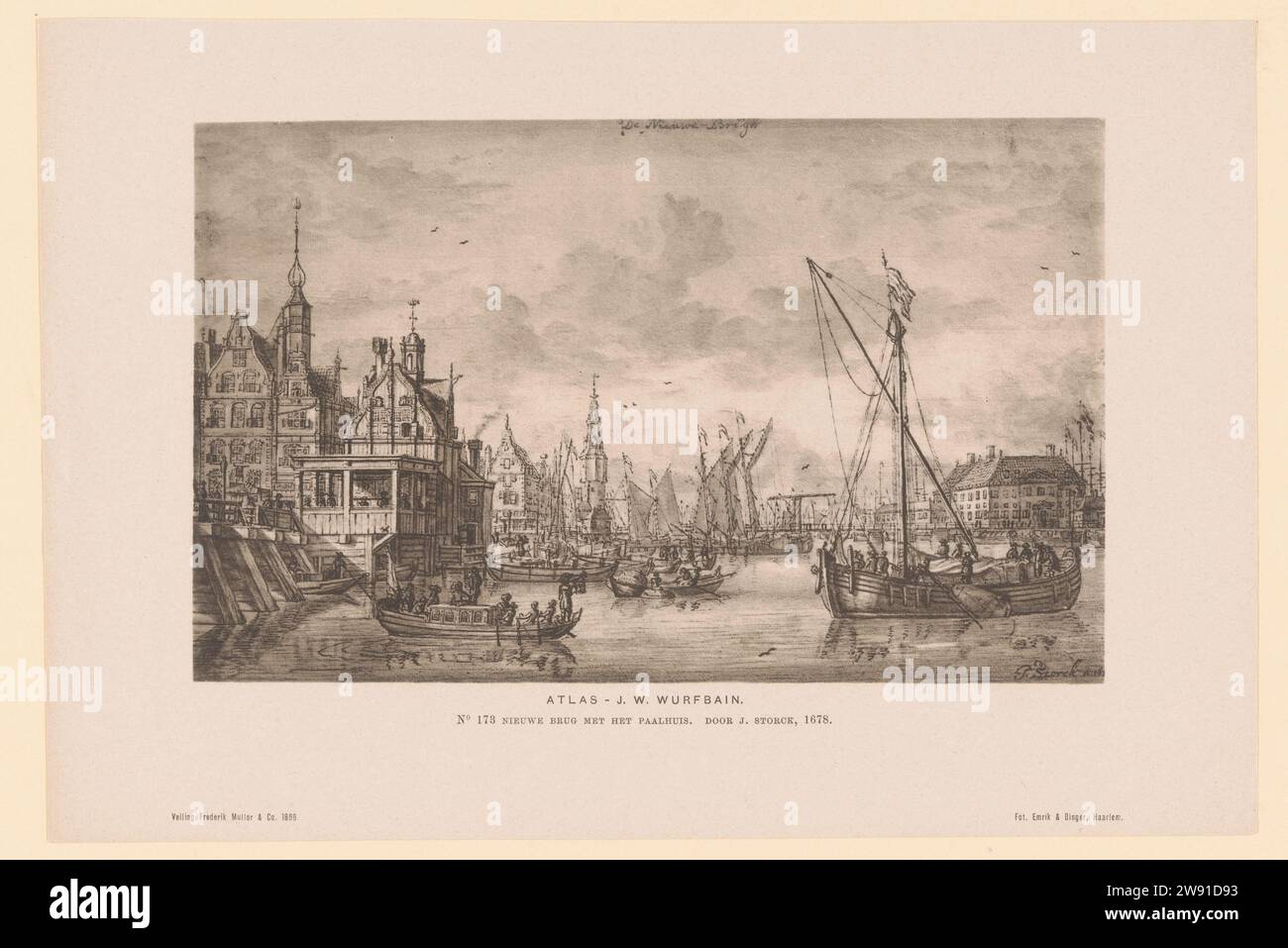 Reproduction of a drawing of a face on Amsterdam with the new bridge ...