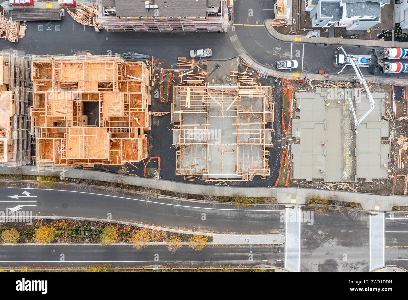 Aerial images over a construction site of apartment buildings Stock ...
