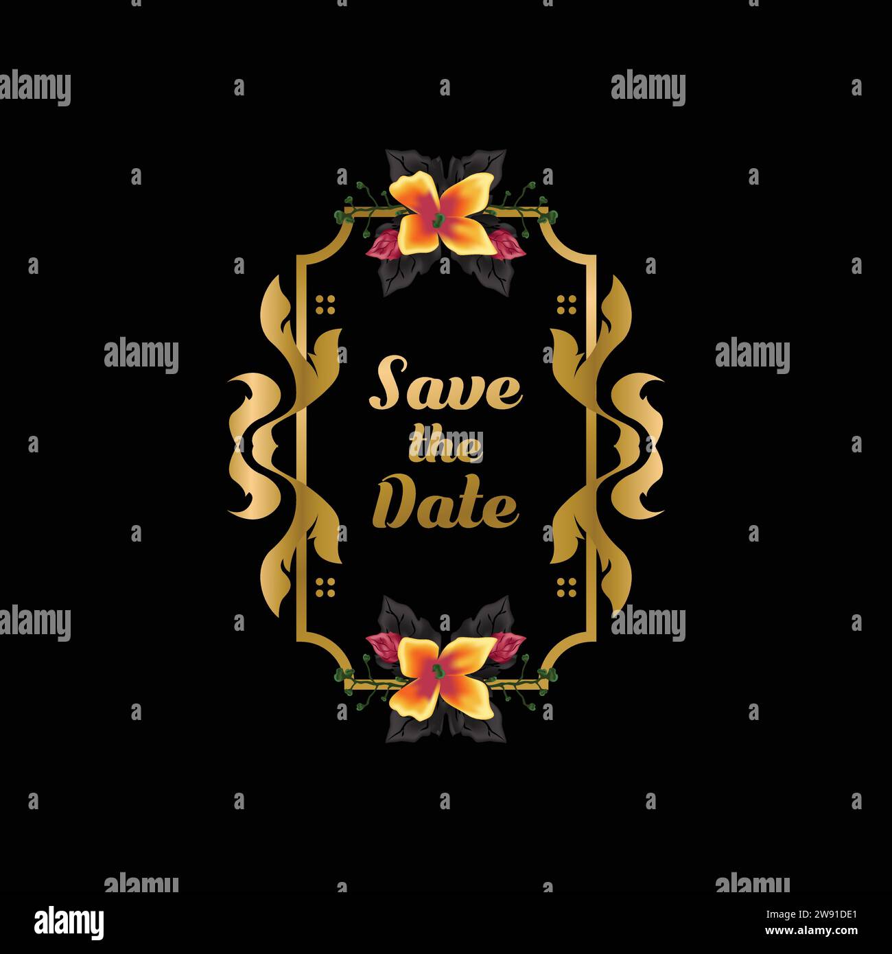 Gold frame wedding with realistic floral design concept Stock Vector ...