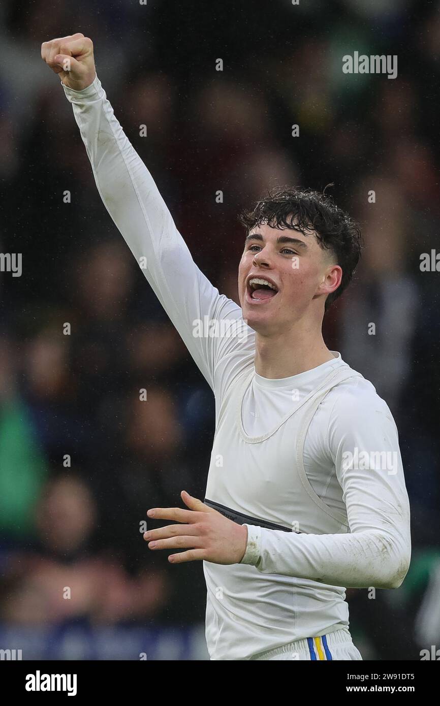 Leeds, UK. 23rd Dec, 2023. Archie Gray #22 of Leeds United celebrates ...