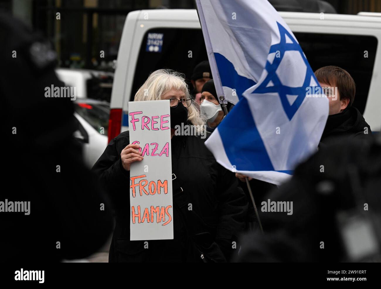 Cologne, Germany. 23rd Dec, 2023. Pro-Israeli demonstrators from the ...