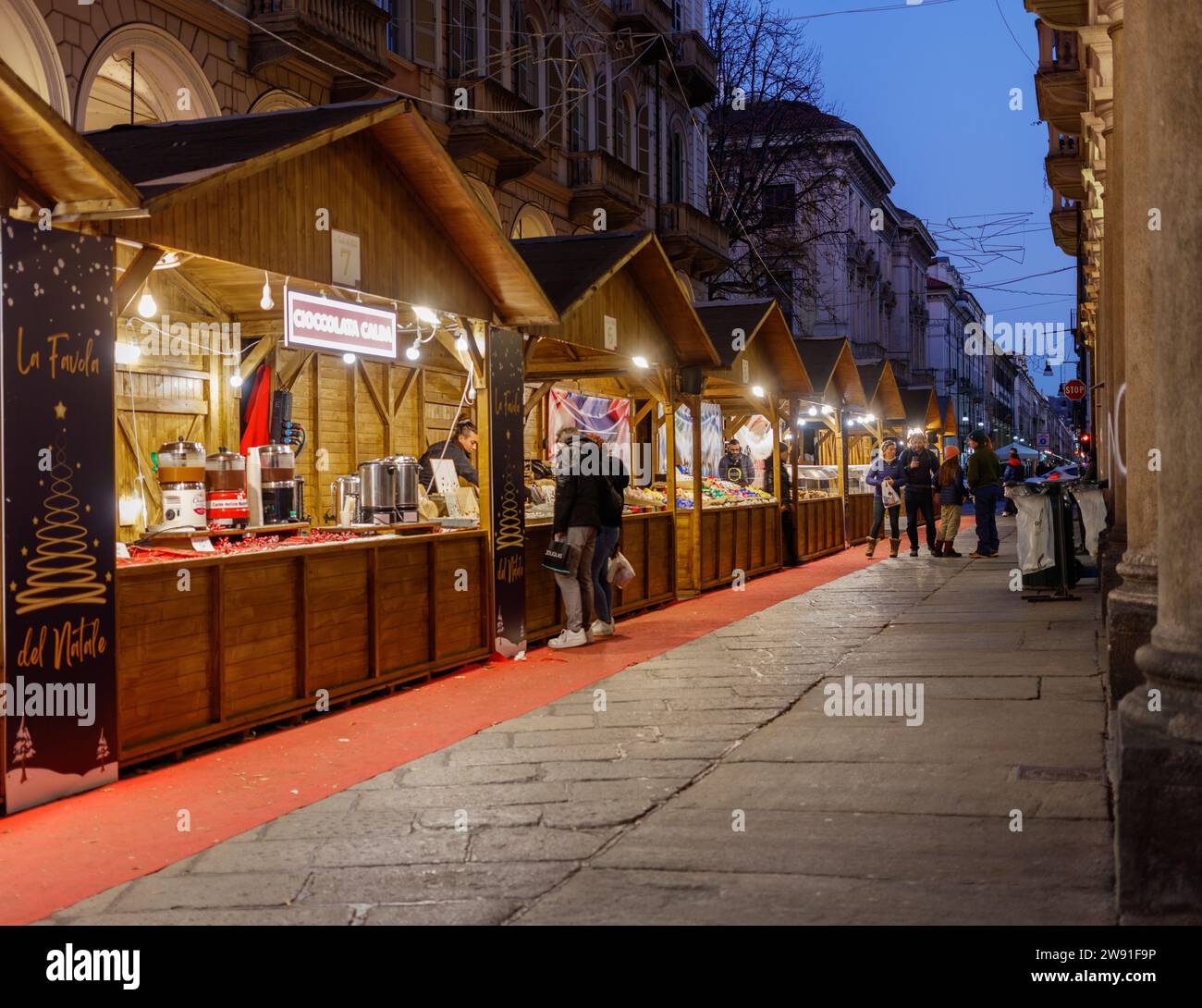 Turin, Piedmont, Italy - December 22, 2023: Christmas market in the old ...