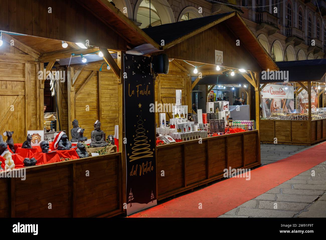 Turin, Piedmont, Italy - December 22, 2023: Christmas market in the old ...