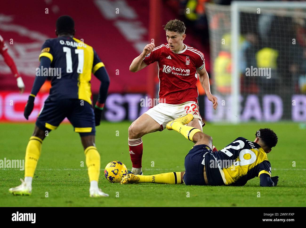Bournemouth's Philip Billing tackles Nottingham Forest's Ryan Yates ...