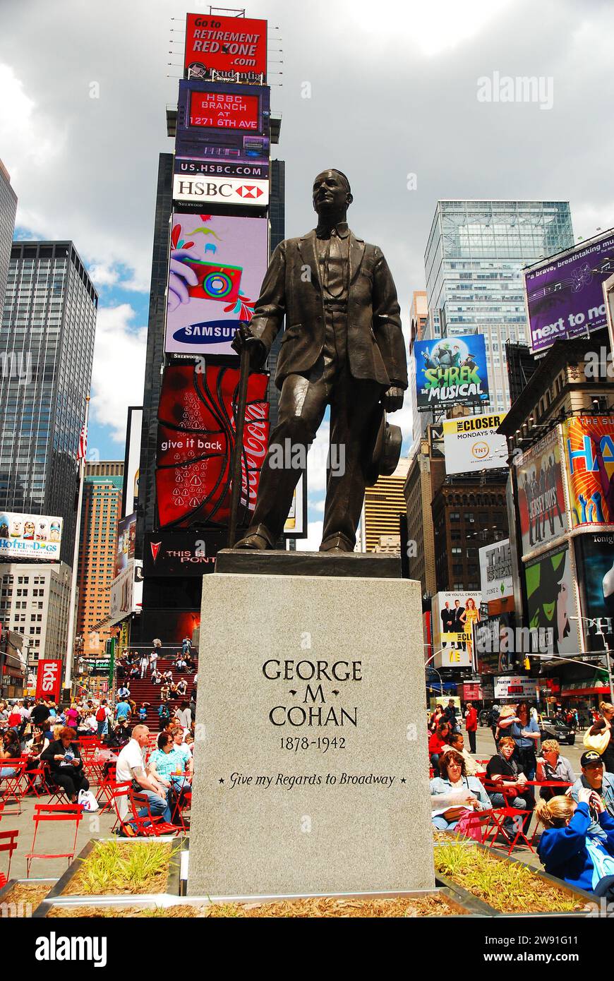 A sculpture of songwriter George M Cohan, famous for Give my Regards to ...