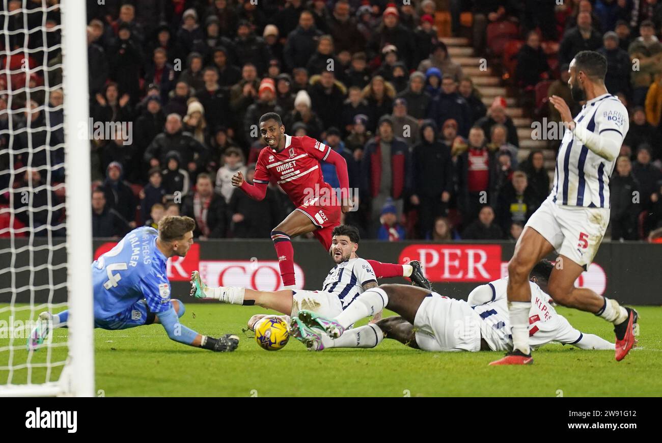 Middlesbrough's Isaiah Jones has a shot on goal during the Sky Bet ...