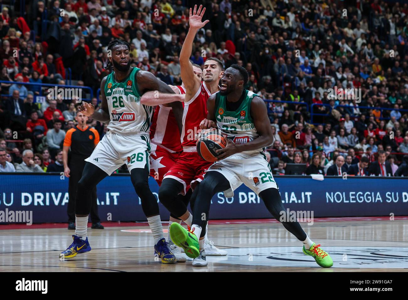 Jerian Grant #22 (R) of Panathinaikos Athens seen in action during the ...