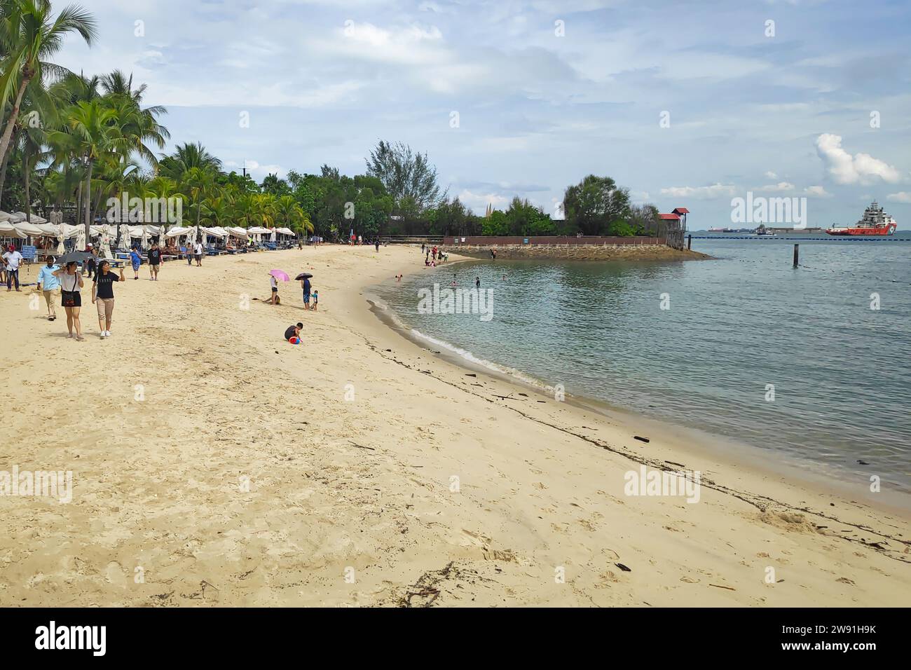 Sentosa, Singapore - September 09 2018: Siloso Beach is one of the ...