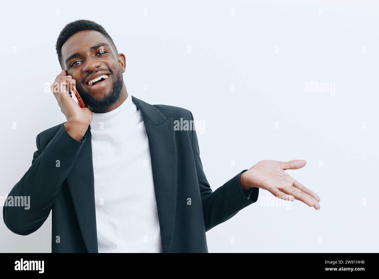 man happy technology smile young mobile phone businessman african ...